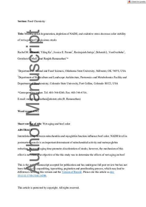 Pdf Mitochondrial Degeneration Depletion Of Nadh And Oxidative