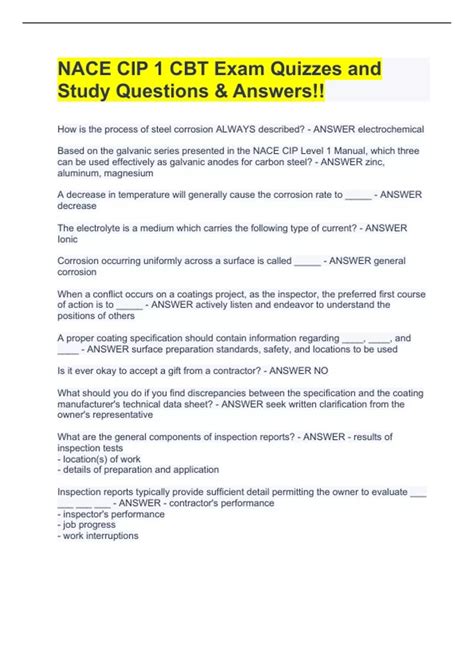 NACE CIP 1 CBT Exam Quizzes And Study Questions Answers NACE CIP