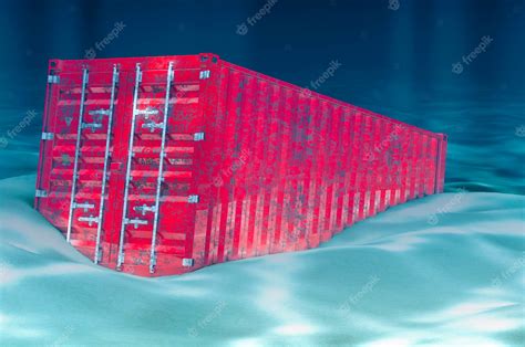 Premium Photo Cargo Container On Ocean Bottom Underwater 3d Rendering
