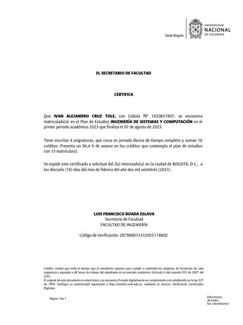 Certificado De Matrícula 2023 01 Pdf