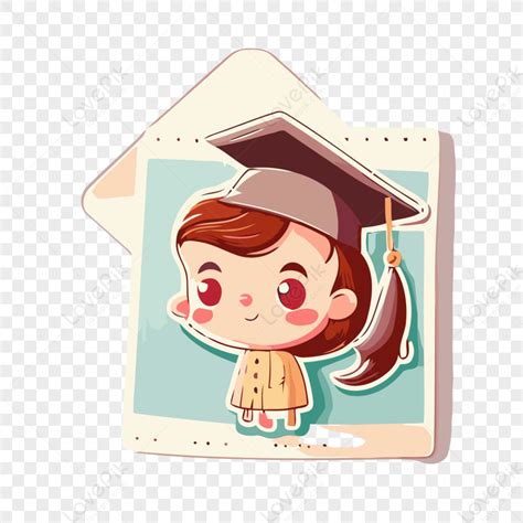 봉투에 졸업 모자를 쓰고 만화 소녀 벡터상표 Png 일러스트 무료 다운로드 Lovepik