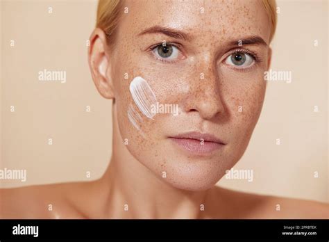 Close Up Portrait Of A Woman With Perfect Smooth Skin Female With