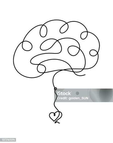 Silhouette Dhomme Cerveau Avec Cœur Comme Dessin Au Trait Sur Fond