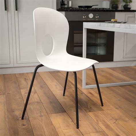 Emma Oliver Designer White Plastic Stack Chair With Black Frame In