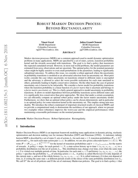 Pdf Robust Markov Decision Process Beyond Rectangularity