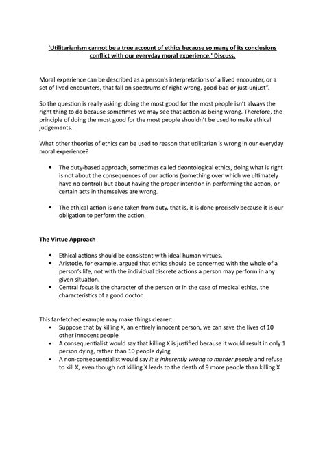 Analysis Of Utilitarian Approach And Utilitarianism In Medical Ethics