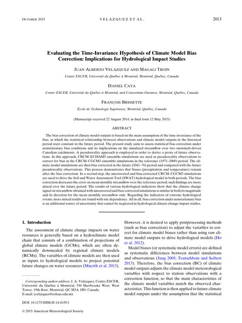 Pdf Evaluating The Time Invariance Hypothesis Of Climate Model Bias Correction Implications
