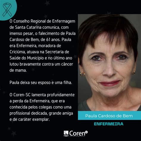 Nota De Falecimento Enfermeira Paula Cardoso De Bem Coren SC