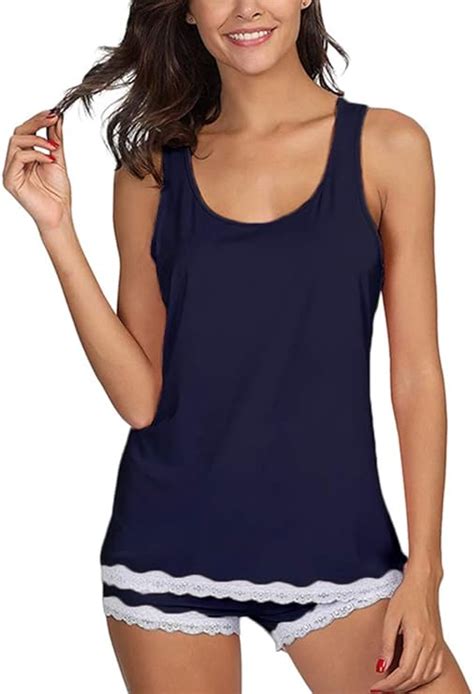 Damen Sommer Schlafanzug Pyjama Kurz Nachtwäsche Sleepwear mit Spitze