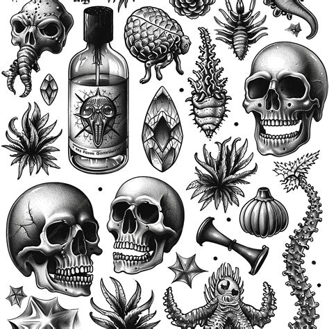 Premium Photo Black And Grey Tattoo Set