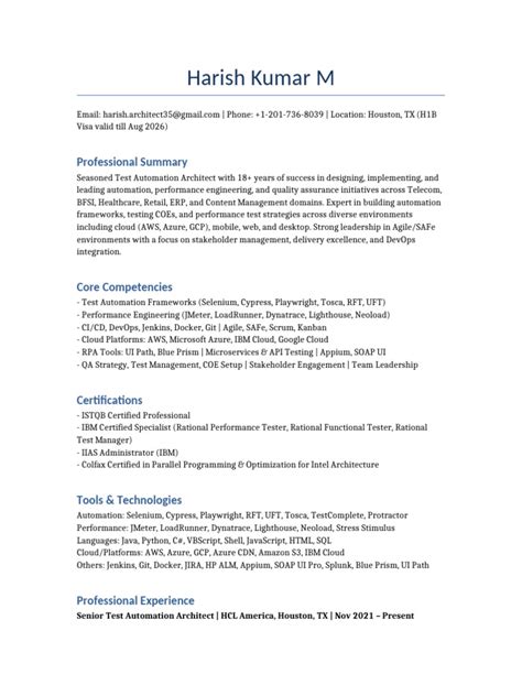 Harish Kumar Resume Detailed Pdf Selenium Software Microsoft Azure