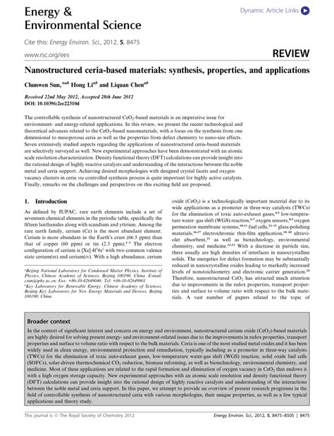 Pdf Cheminform Abstract Nanostructured Ceria Based Materials