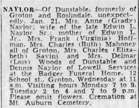 1968 Obit Mrs Anne Grady Naylor