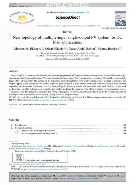 Pdf New Topology Of Multiple Input Single Output Pv System For Dc