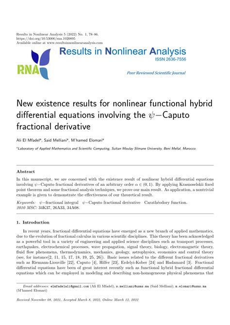 Pdf New Existence Results For Nonlinear Functional Hybrid Differential Equations Involving The