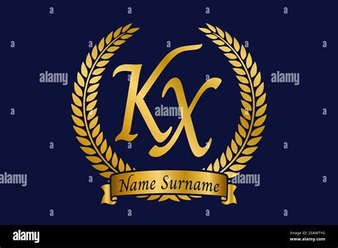 Initial Letter K And X Kx Monogram Logo Design With Laurel Wreath