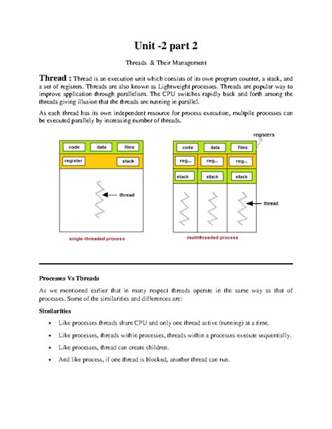 Os Unit 2 Threads Management And Process Synchronization Notes Studocu