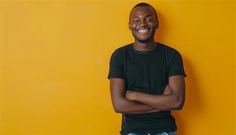 A Man With Glasses Is Smiling And Wearing A Black Shirt Premium Ai