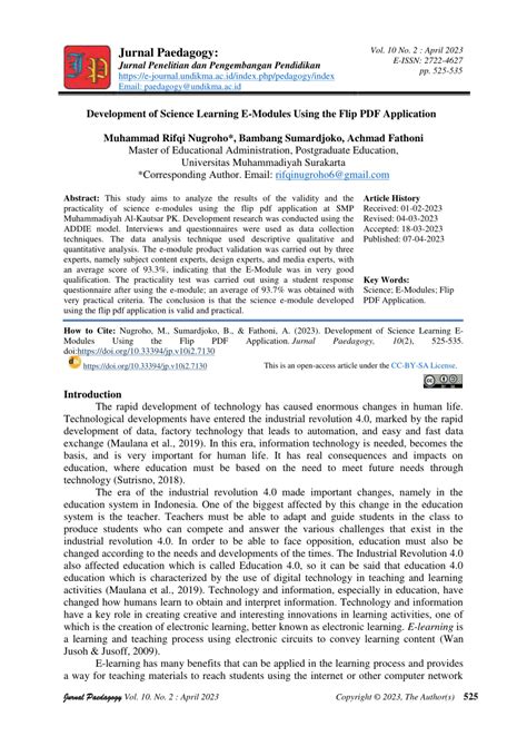 Pdf Development Of Science Learning E Modules Using The Flip Pdf Application