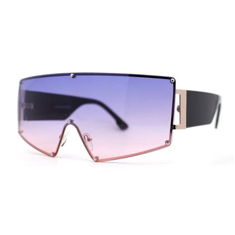 Oceanic Gradient Oversized Squared Shield Rimless Mob Sunglasses Gold