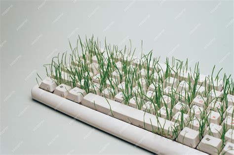 Premium Photo Old Keyboard Overgrown With Grass On A Gray Background