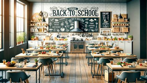 Modern Kitchen Classroom With Back To School Banner With Fresh Produce