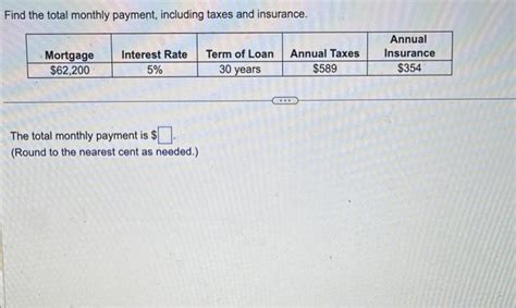 Solved Find The Total Monthly Payment Including Taxes And Chegg