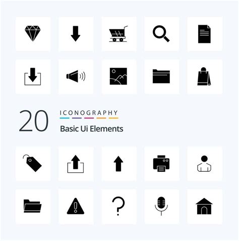 20 Basic Ui Elements Solid Glyph Icon Pack Like Data Folder Printer