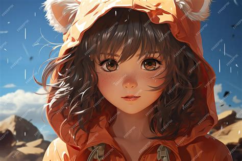 Premium Ai Image Cute Hooded Girl With Cat Ears Illustration