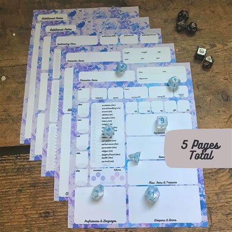 Dnd Purple Splatter Character Sheet Pdf Printable File Digital