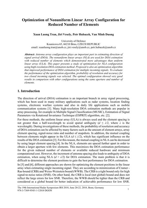 Pdf Optimization Of Nonuniform Linear Array Configuration For Reduced