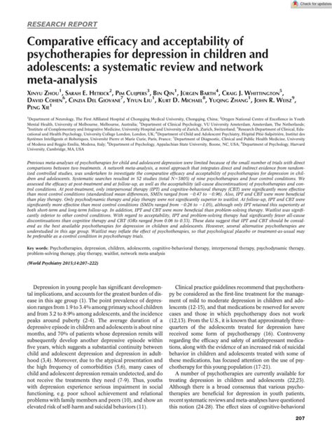 Comparative Efficacy And Acceptability Of Psychotherapies For