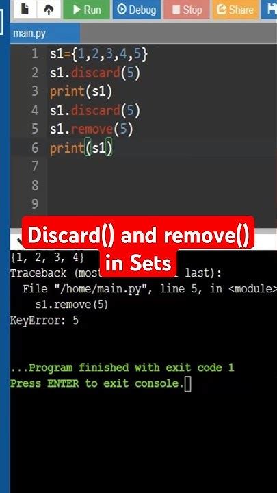 Discard And Remove In Python Sets Sets Python Interview Coding