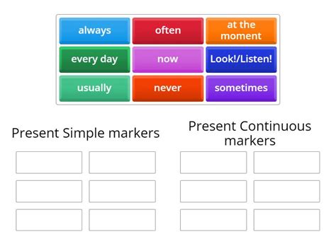 Present Simple Markers Vs Present Continuous Markers Group Sort