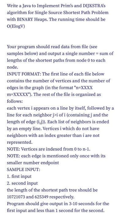 write a java to implement prim s and dijkstra s