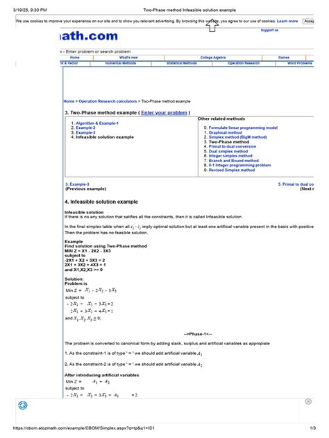Two Phase Method Infeasible Solution Example Pdf Mathematics Algorithms And Data Structures