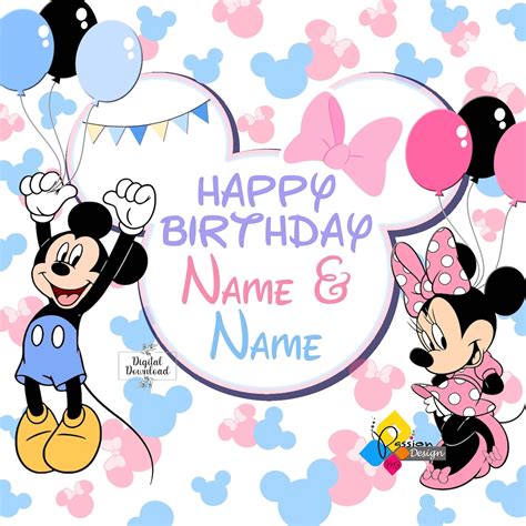Printable Mickey And Minnie Mouse Birthday Backdrop Custom Etsy