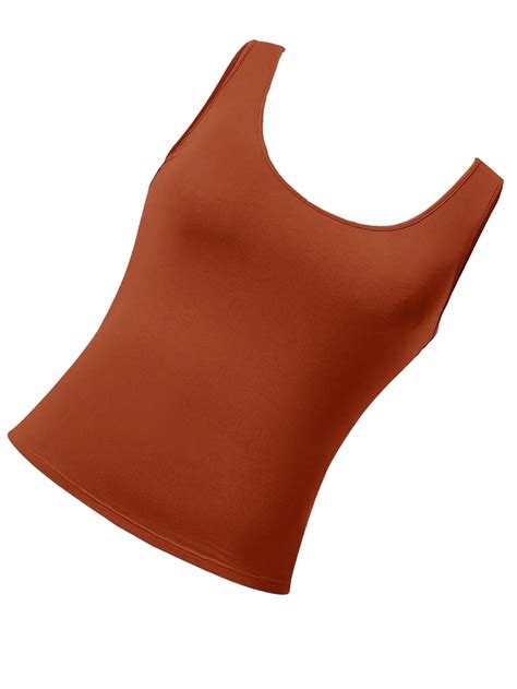 Casual Solid Tank Scoop Neck Rust Brown Plus Size Tank Tops And Camis