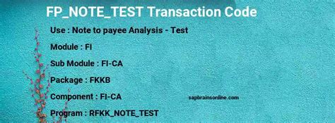 Fp Note Test Sap Tcode For Note To Payee Analysis Test