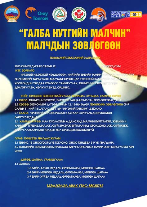 Ханбогд ГАЛБА НУТГИЙН МАЛЧИНмалчдын зөвлөгөөний ТЕННИС ний тэмцээний удирдамж Бүртгэлийг Б
