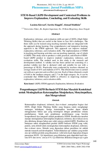Pdf Stem Based Lkpd Development And Contextual Problems To Improve