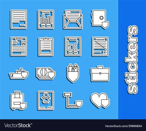 Set Line Heart With Shield Briefcase Delete File Vector Image