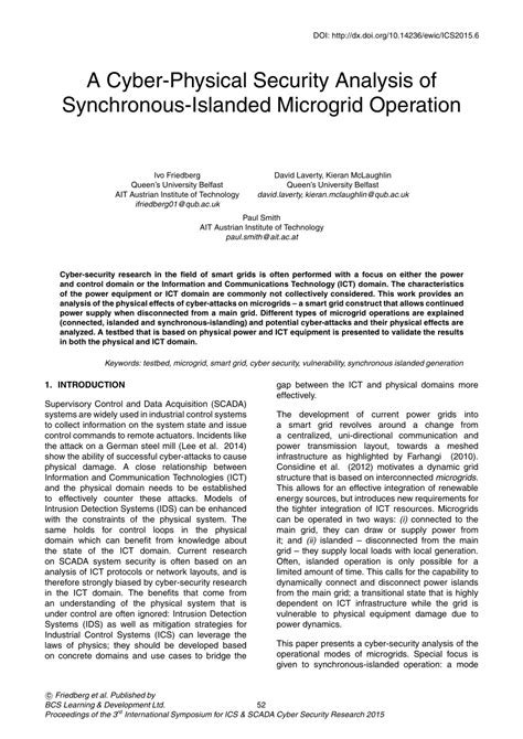 Pdf A Cyber Physical Security Analysis Of Synchronous Islanded Microgrid Operation