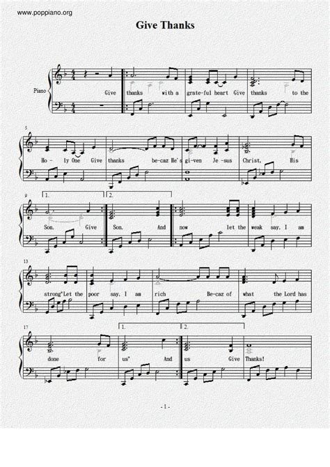 Give Thanks Piano Sheet Music Give Thanks For Easy Piano Free Music