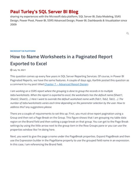 Paul Turleys Sql Server Bi Blog How To Name Worksheets In A Paginated