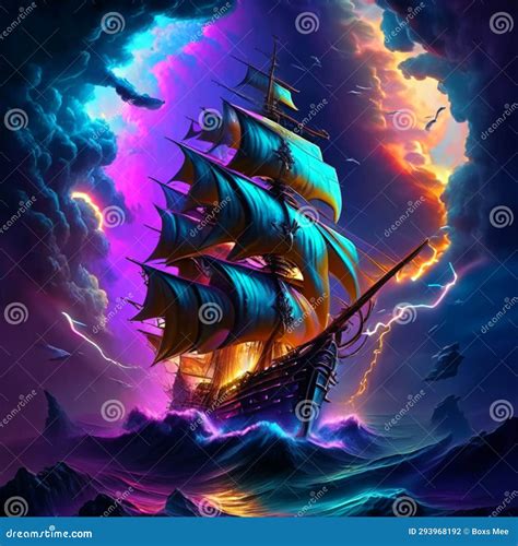 Sailing Ship In The Sea 3d Illustration Fantasy Stock Illustration