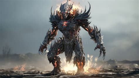 Demon Running Fire Ornate Clothing Fiery Eyes Generative Ai Stock