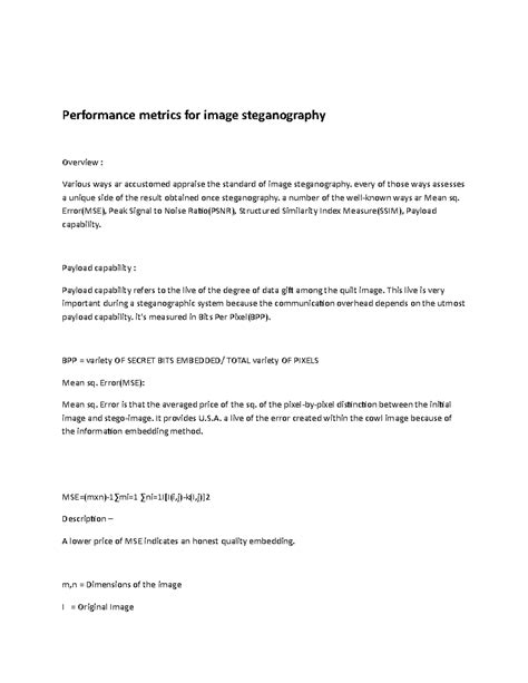 performance metrics for image steganography every of those ways