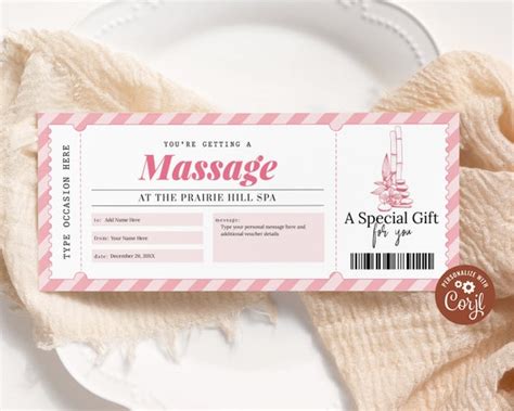 Massage T Voucher Editable Spa Day Certificate Printable Spa