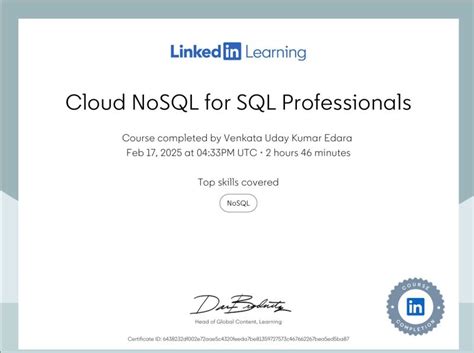 Nosql Cloudcomputing Linkedinlearning Dataengineering Venkata Uday Kumar Edara